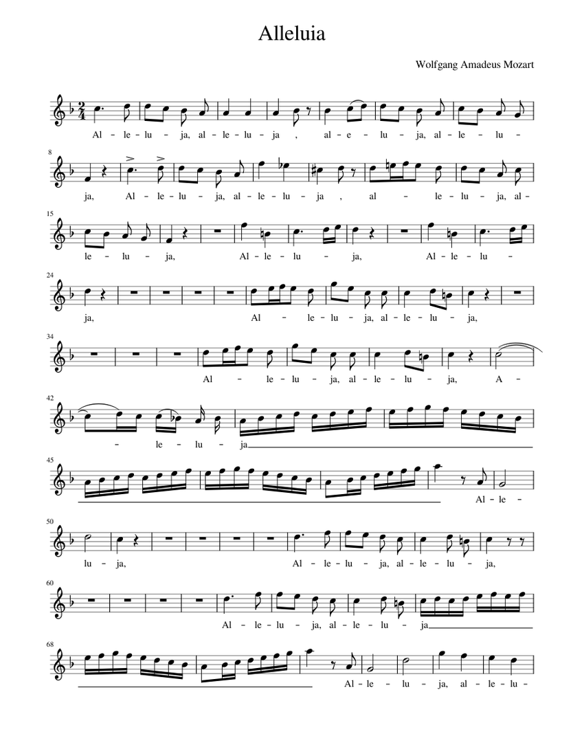 Alleluia from Exsultate, Jubilate – Wolfgang Amadeus Mozart Sheet Music ...