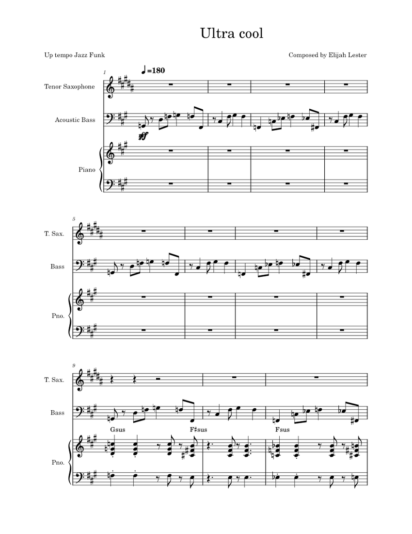 Ultra Cool Sheet music for Piano, Saxophone tenor, Bass guitar (Mixed ...