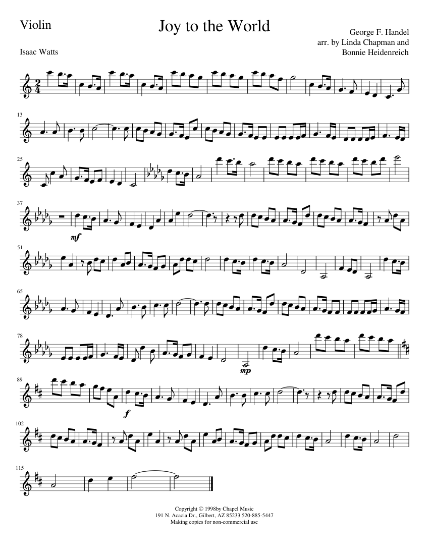 Joy To The World – Georg Friedrich Händel Joy to the World Violin Sheet ...