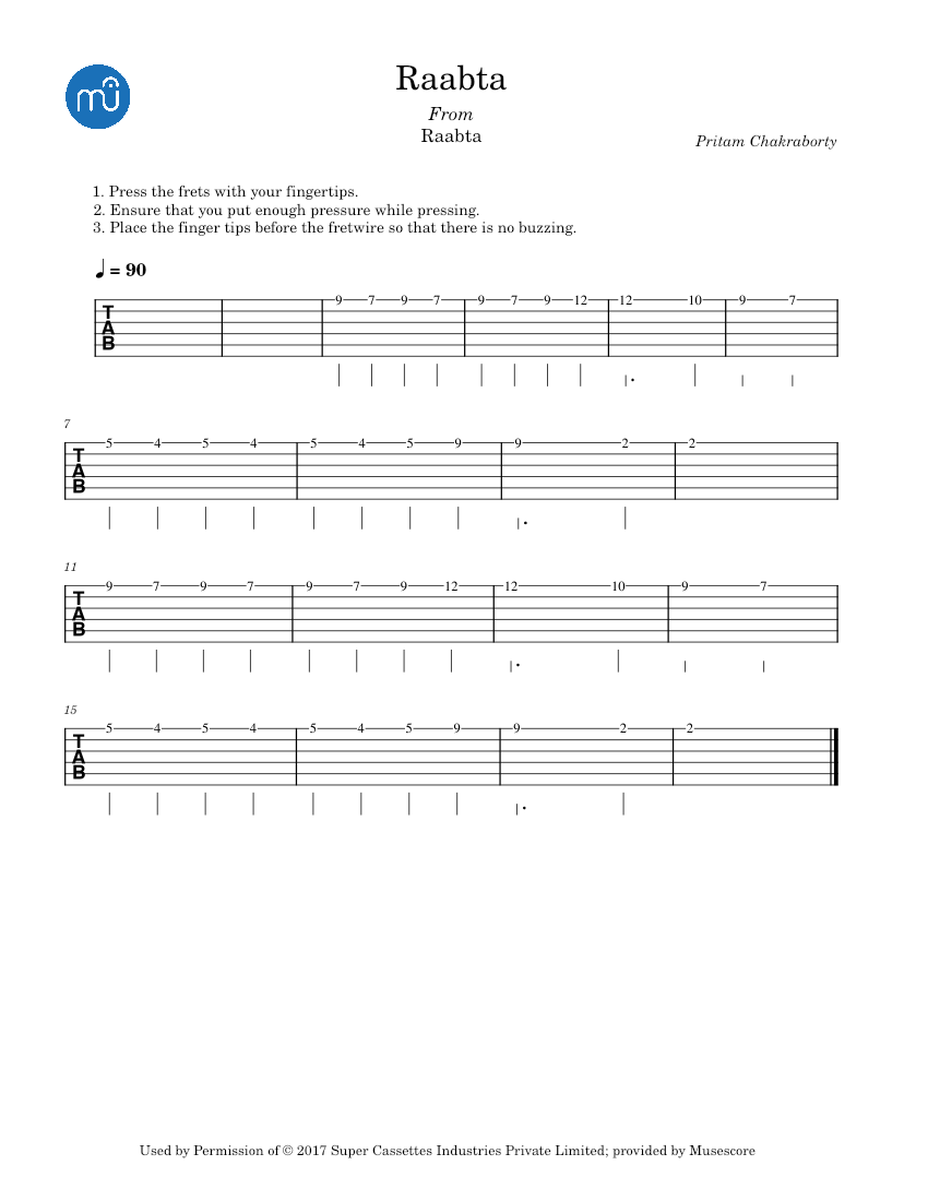 Trail - Raabta Sheet music for Guitar (Solo) | Musescore.com