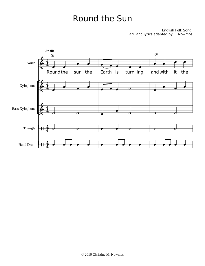 Round the Sun (Orff Ensemble) - English Folk Song, arr. C. Nowmos Sheet ...