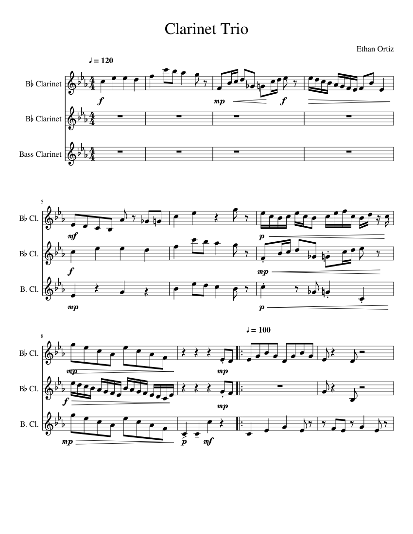 Clarinet Trio Sheet Music for Clarinet in b-flat, Clarinet bass ...