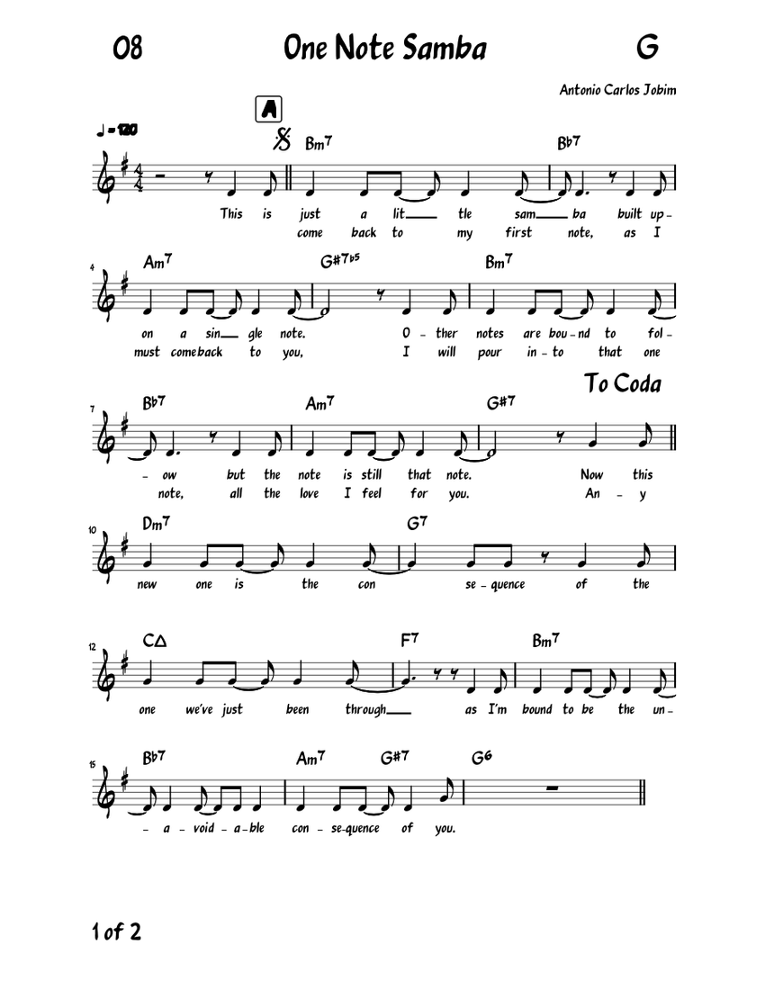 08 One Note Samba G major Sheet music for Piano (Solo) | Musescore.com