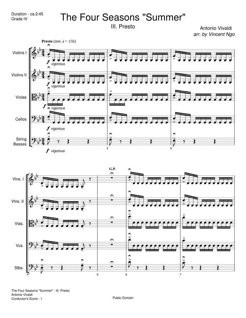 The Four Seasons - "Summer" Sheet Music for Strings group (String ...