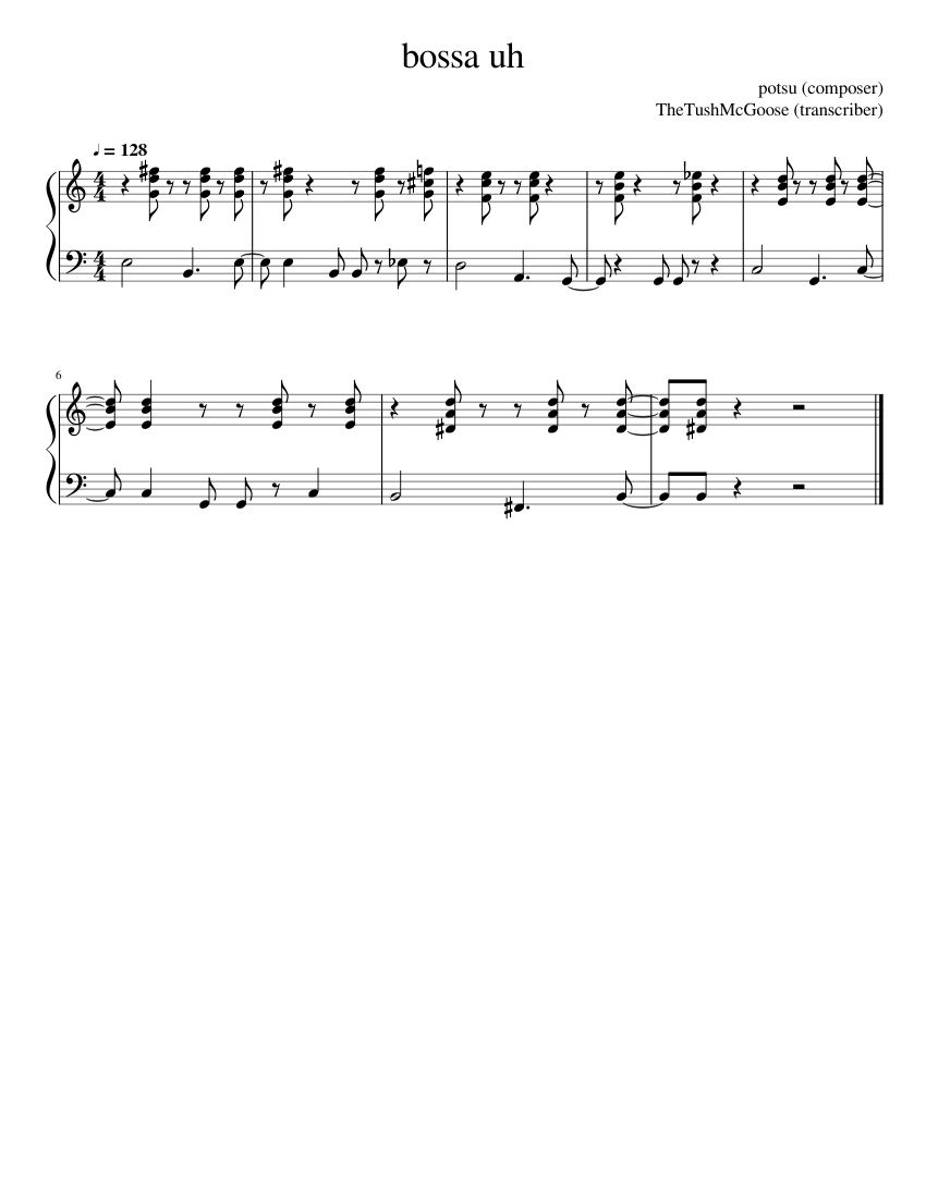 bossa uh (loop) Sheet Music for Piano (Solo) Easy | MuseScore.com