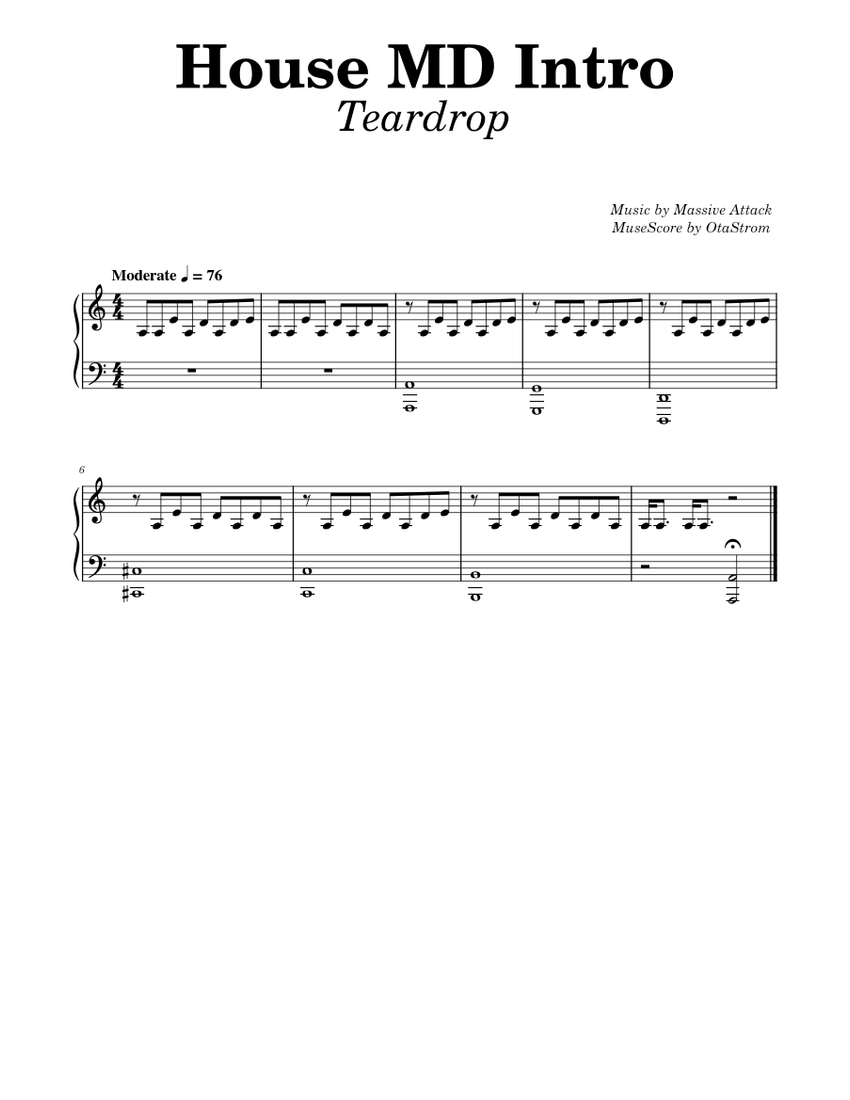 House MD Intro Sheet Music for Piano (Solo) easy | MuseScore.com