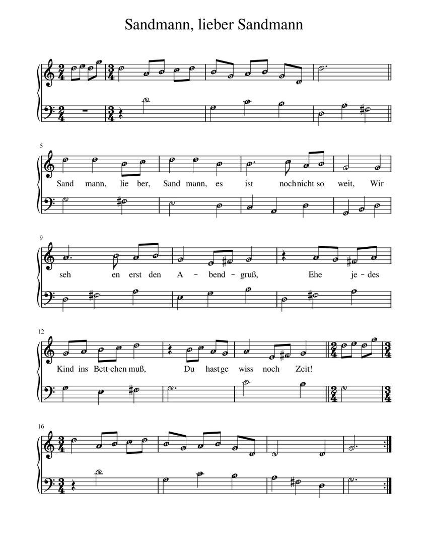 Sandmann lieber Sandmann Sheet music for Piano (Solo) | Musescore.com