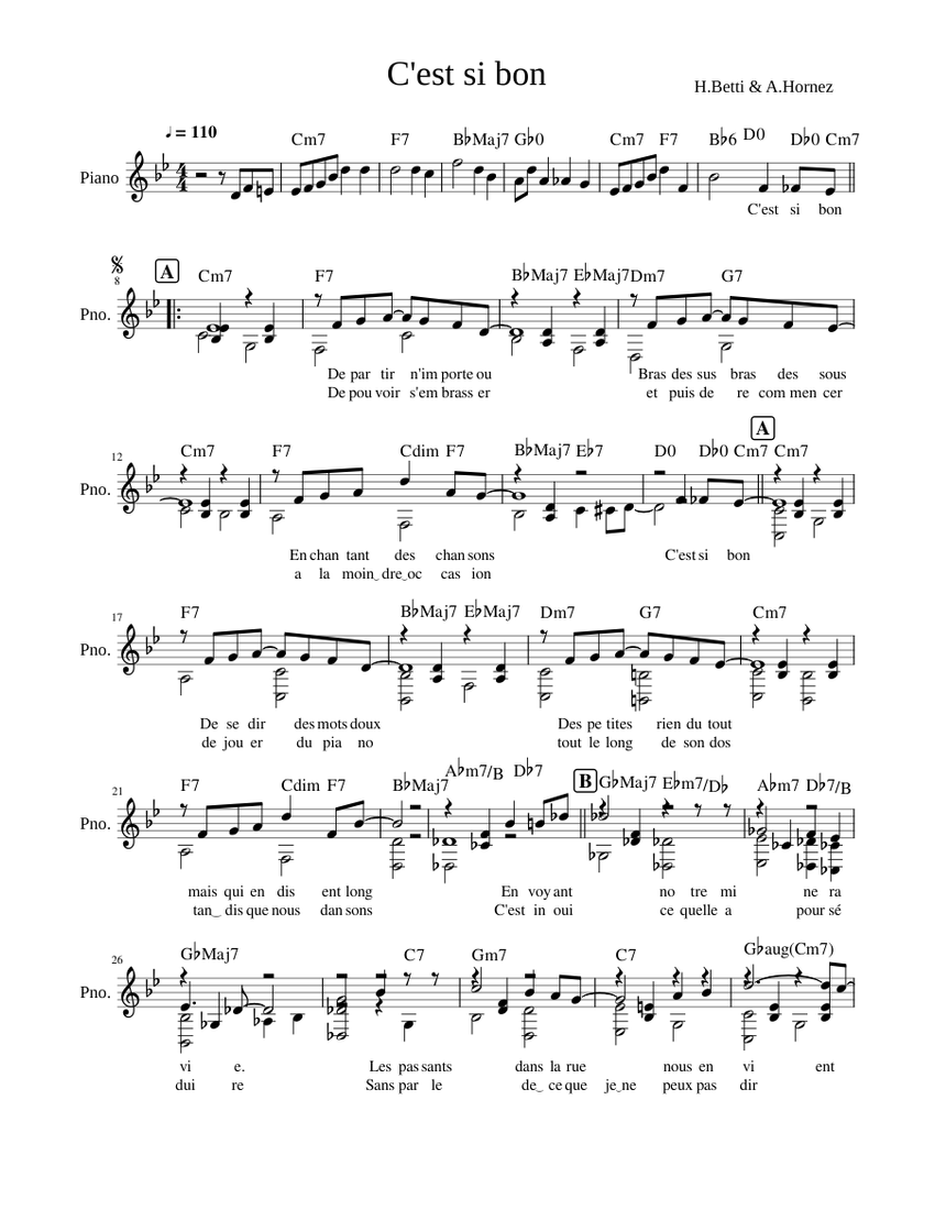 C'est si bon Sheet music for Piano (Solo) | Musescore.com