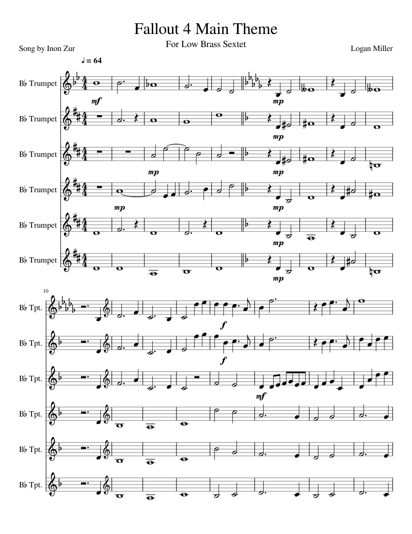 Fallout 4 Main Theme Sheet Music for Trumpet in b-flat (Brass Ensemble ...