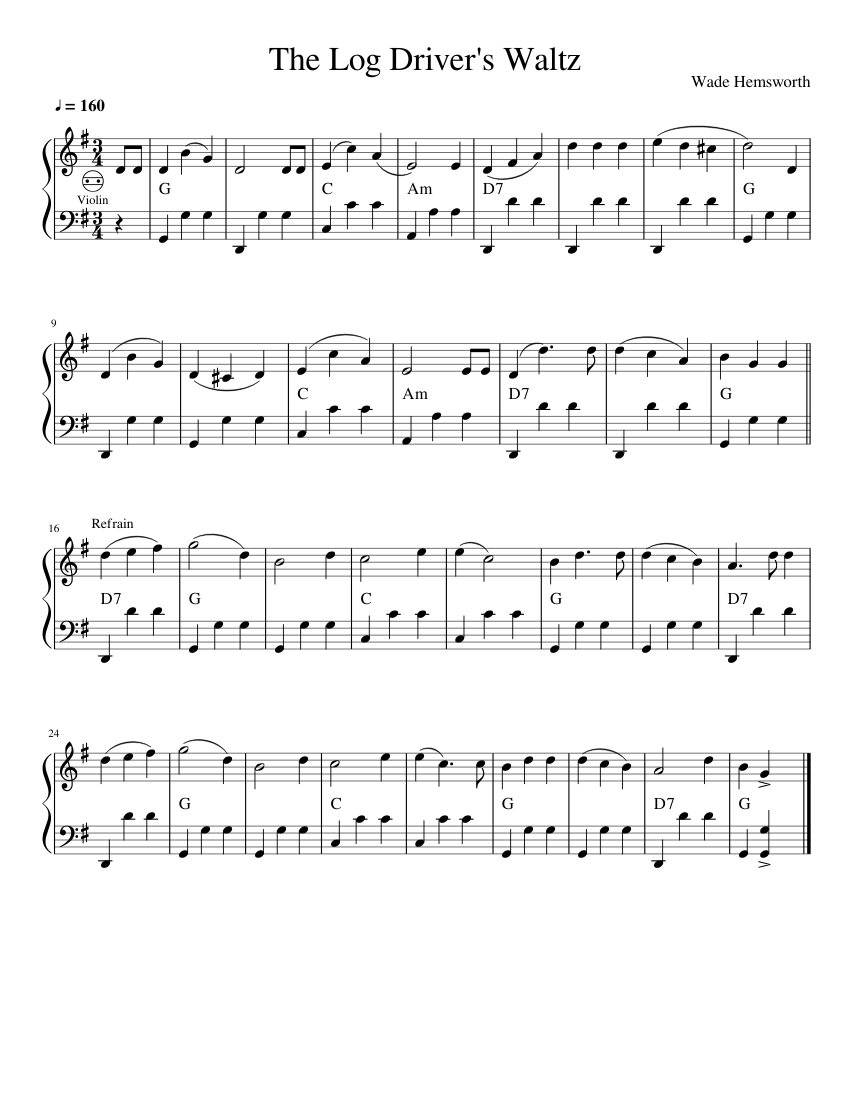 The Log Driver's Waltz Sheet Music with Chords for Piano (Solo) Easy ...