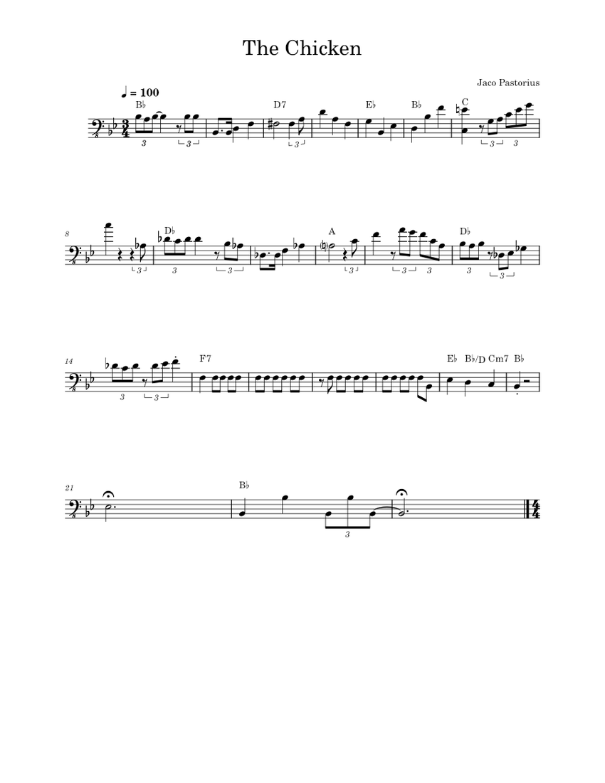 The Chicken Sheet music for Bass guitar (Solo) | Musescore.com