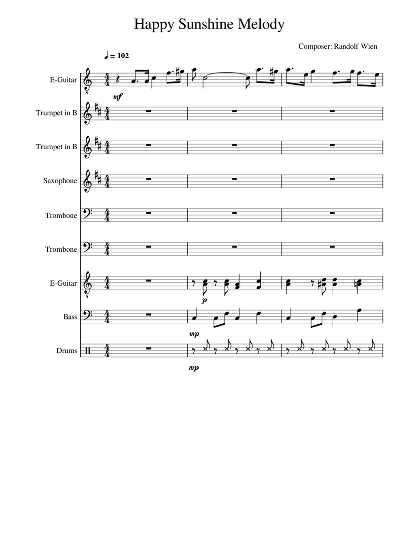 Happy Sunshine Melody Sheet music for Trombone, Trumpet in b-flat ...