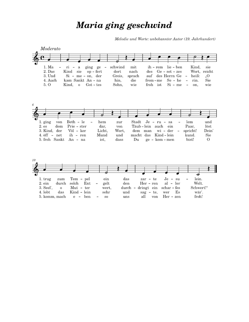 Maria ging geschwind Sheet music for Piano (Solo) | Musescore.com