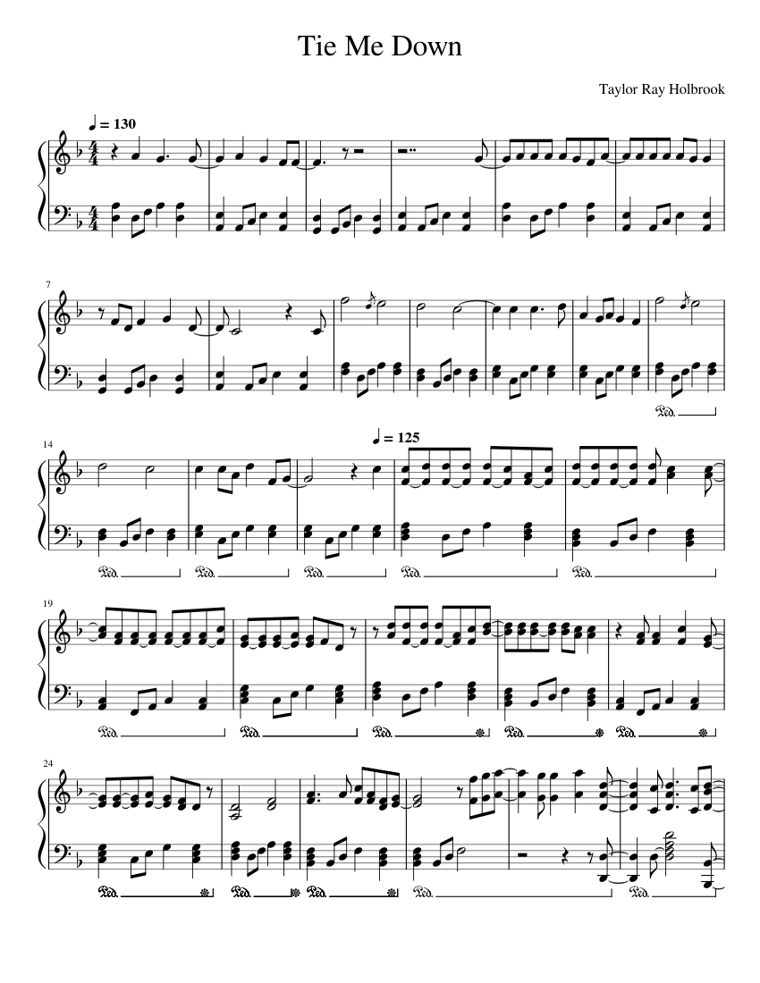 Tie Me Down – Taylor Ray Halbrook Sheet Music for Piano (Solo ...
