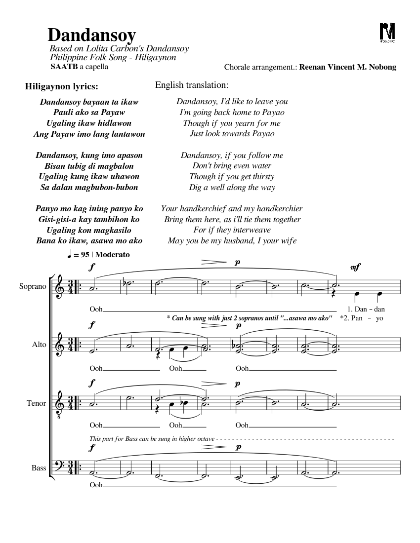 Dandansoy Sheet Music for Soprano, Alto, Tenor, Bass voice (SATB ...