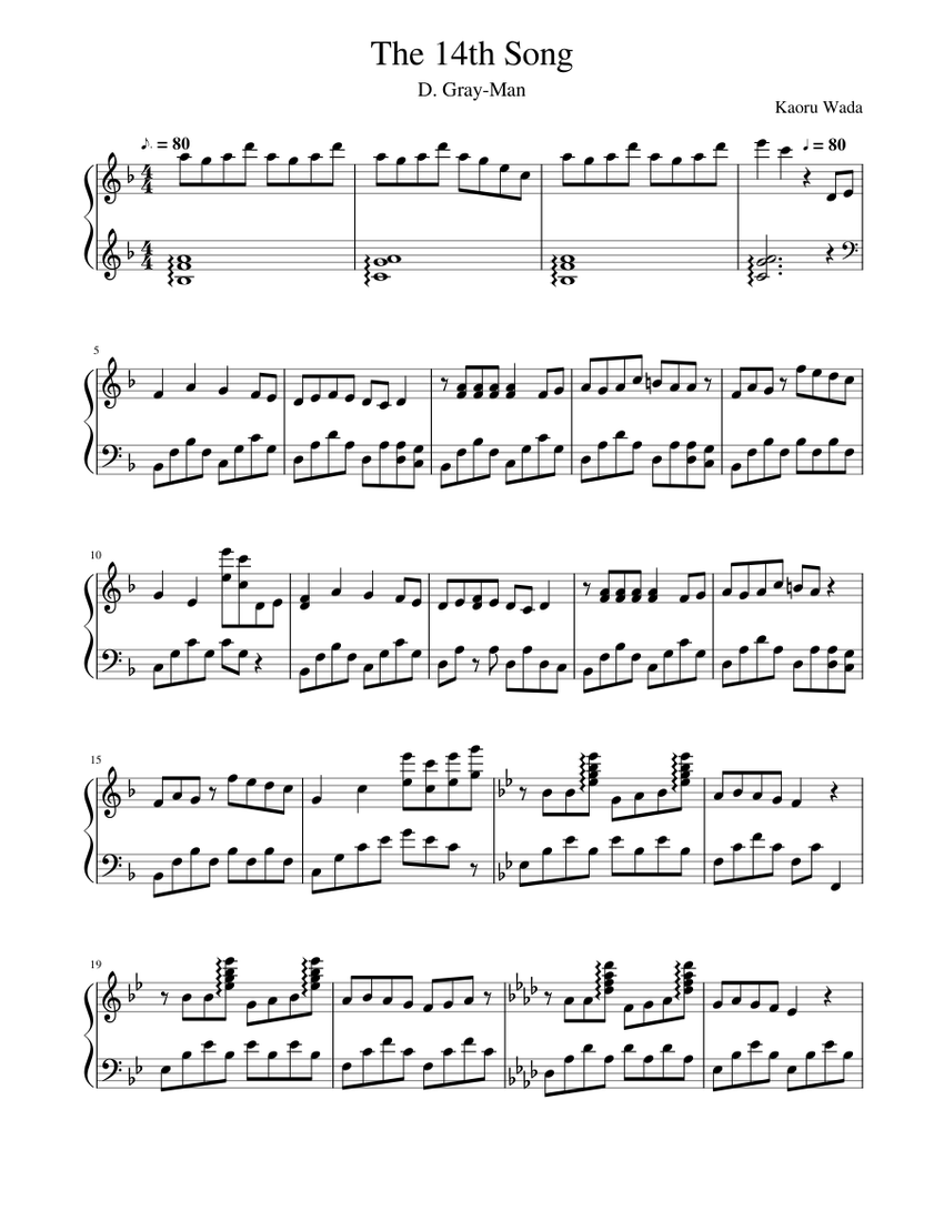 The 14th Melody - D. Gray-Man Sheet Music for Piano (Solo) | MuseScore.com