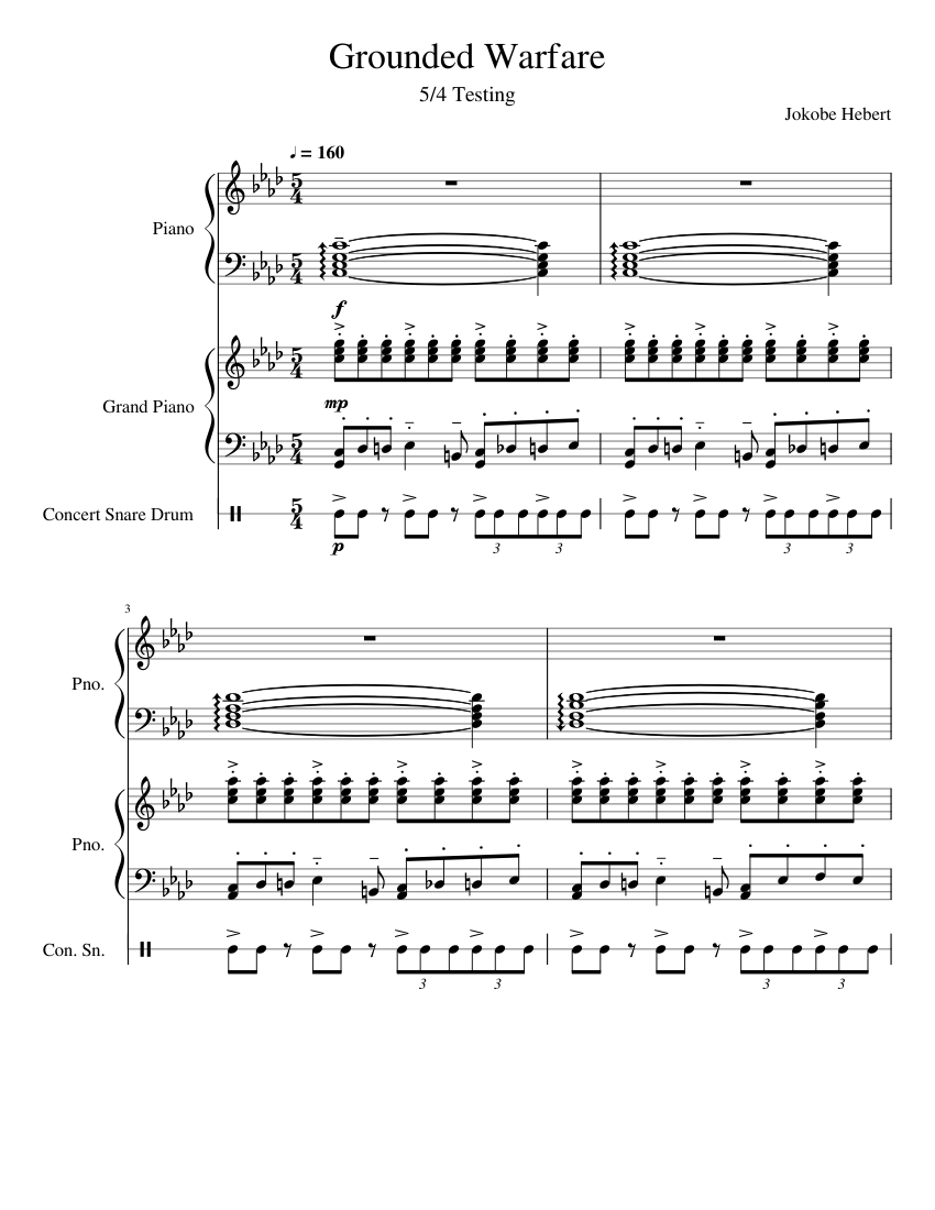 Grounded_Warfare Sheet Music for Piano, Snare drum (Mixed Trio ...