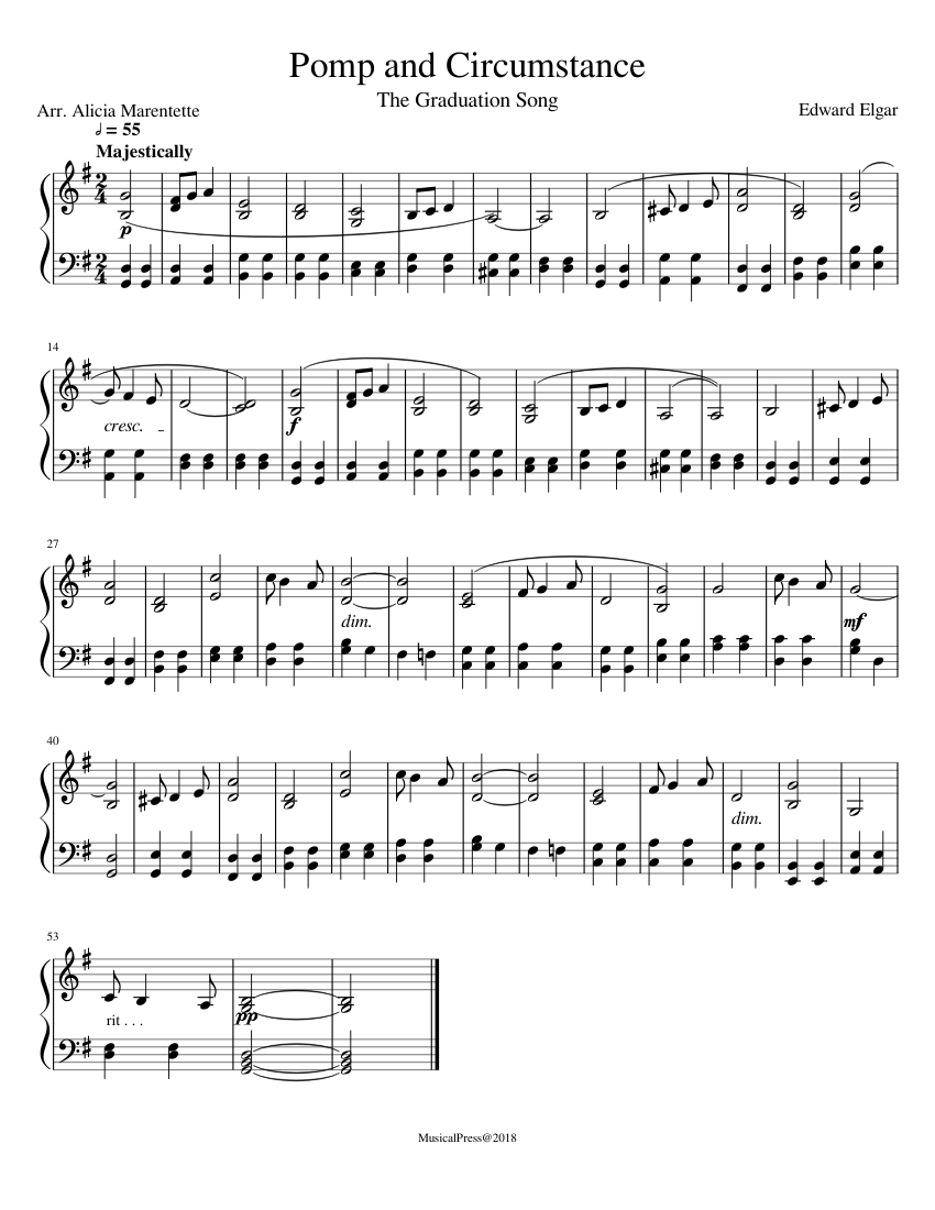 Pomp and Circumstance Sheet Music for Piano (Solo) Easy | MuseScore.com