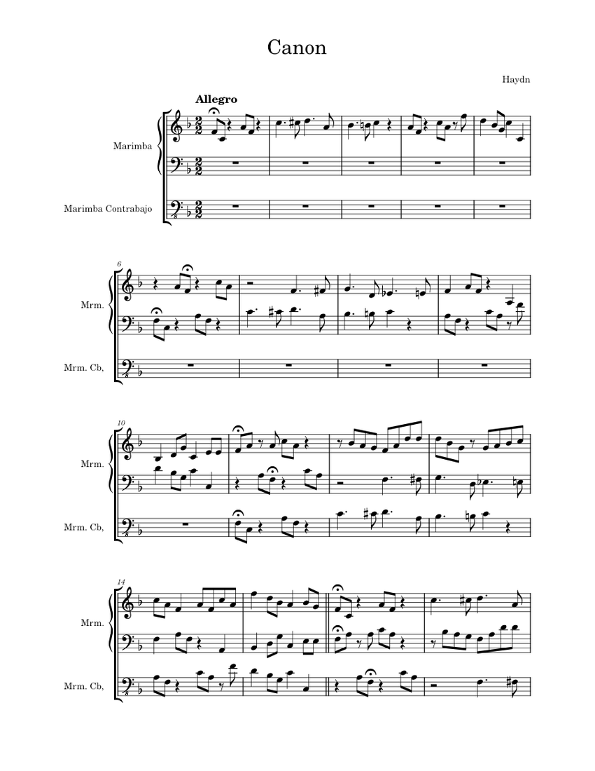 Canon – Joseph Haydn Sheet music for Marimba (Percussion Duet ...