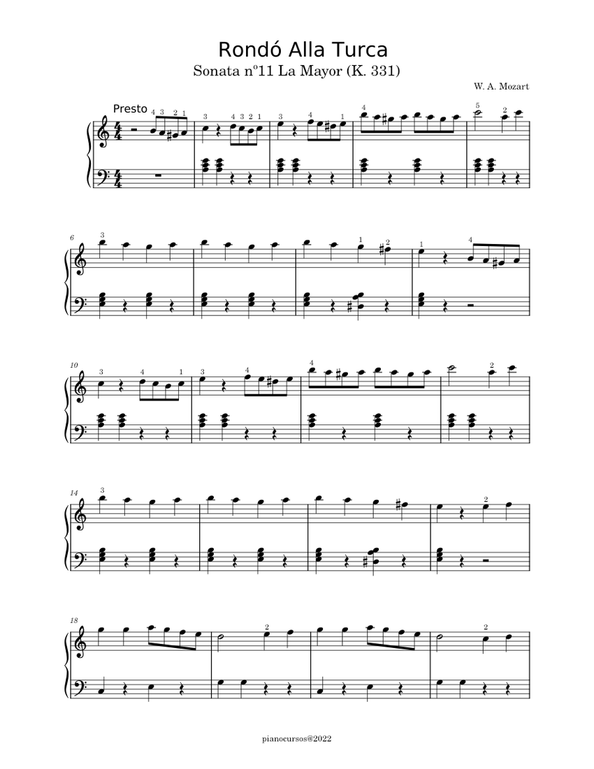 Rondo Alla Turca EASY version - Mozart Sheet music for Piano (Solo ...