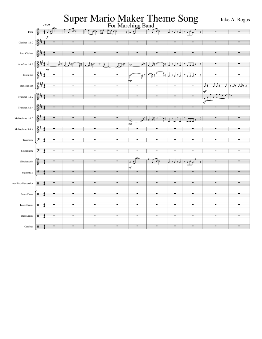 Super Mario Maker Theme Song Sheet Music for Trombone, Tuba, Flute ...