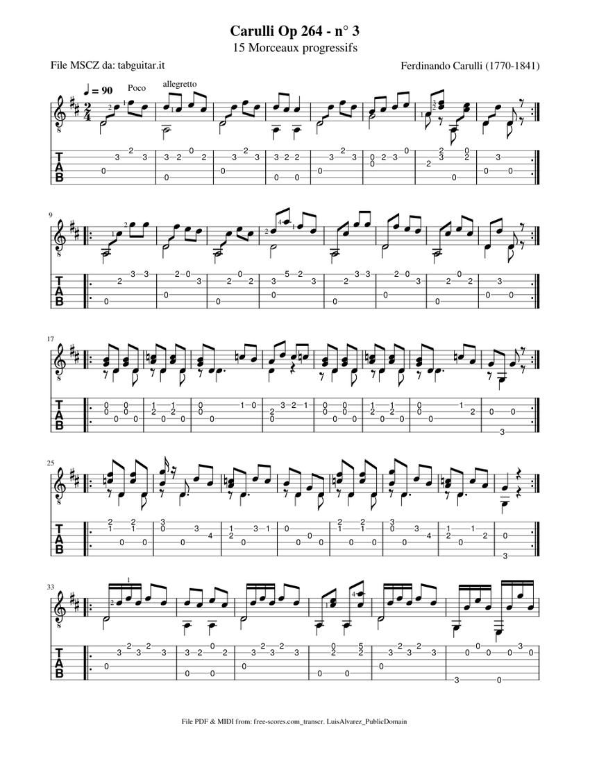 Carulli Op 264 - n° 3 Sheet Music and Tab for Guitar (Solo) | MuseScore.com