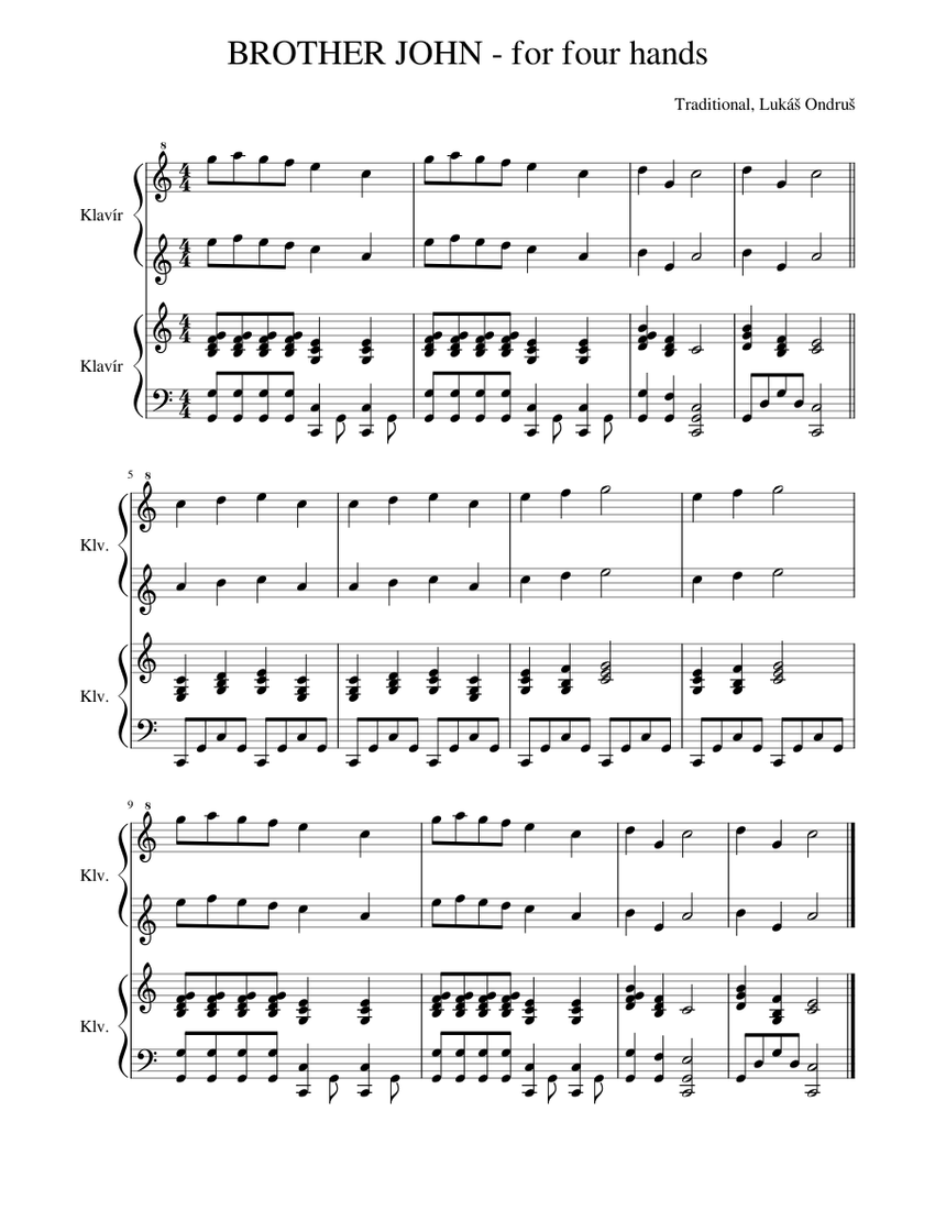BROTHER JOHN - for four hands Sheet music for Piano (Piano Duo) Easy ...