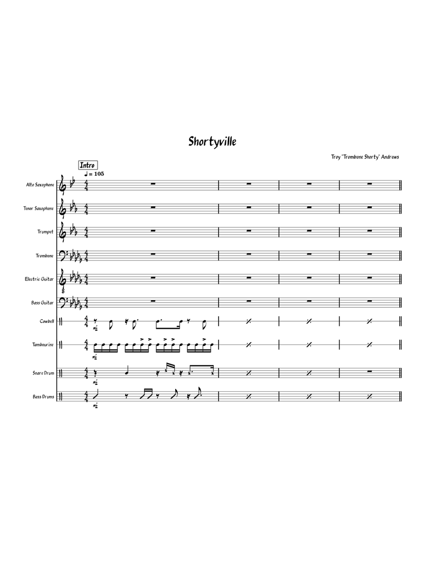 Shortyville – Trombone Shorty Sheet music for Trombone, Tambourine ...