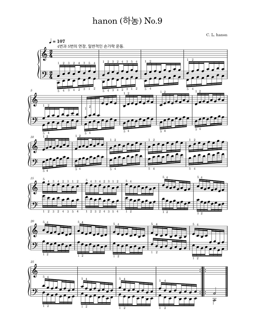 hanon 하농 No.9 Sheet Music for Piano (Solo) Easy | MuseScore.com
