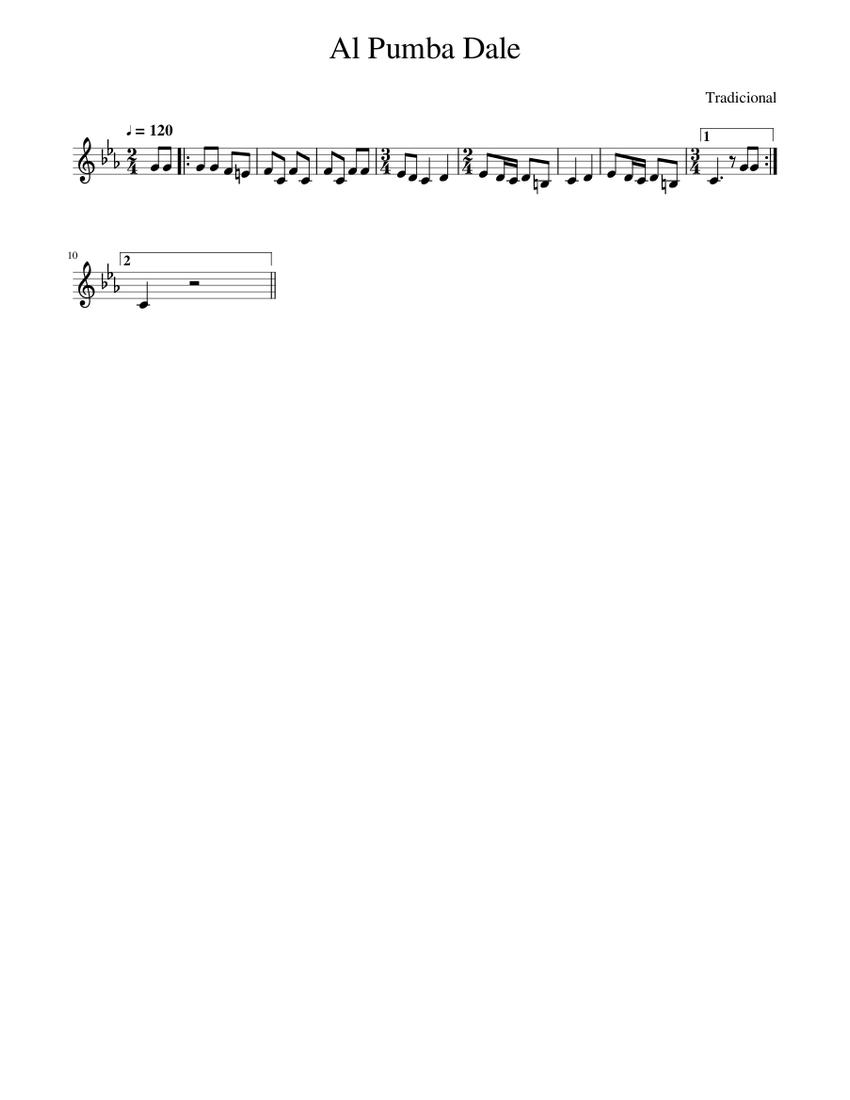 Traditional music - Al Pumba Dale Sheet music for Piano (Solo ...