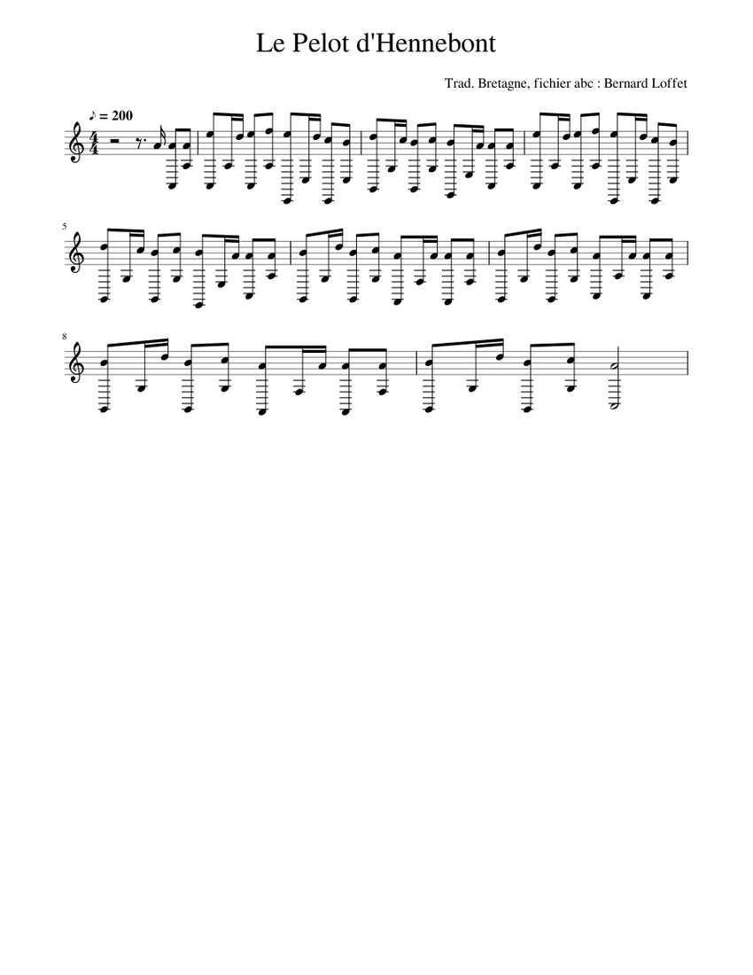 Traditional music - Le Pelot d'Hennebont Sheet Music for Piano (Solo ...