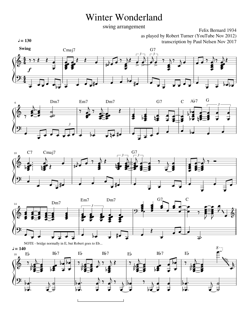 Winter Wonderland - jazz arrangement Sheet Music with Chords for Piano ...
