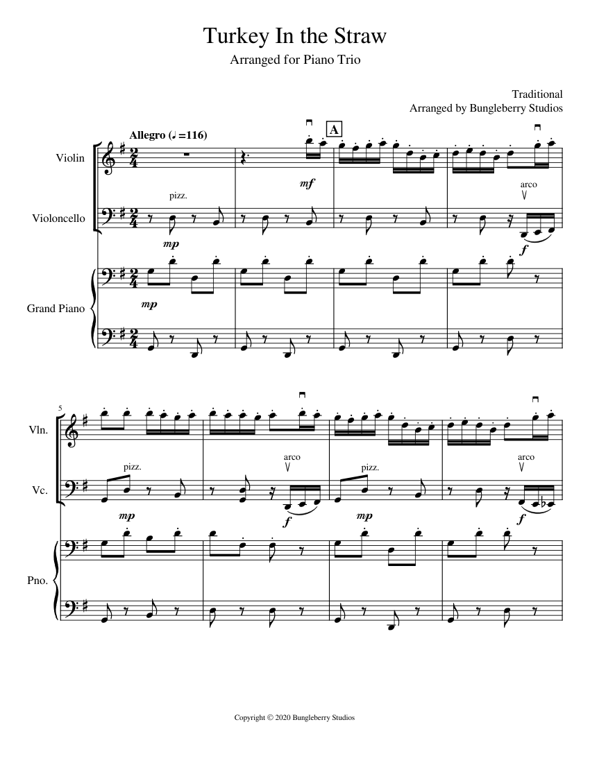 Turkey In the Straw Sheet Music for Piano, Violin, Cello (Piano Trio ...