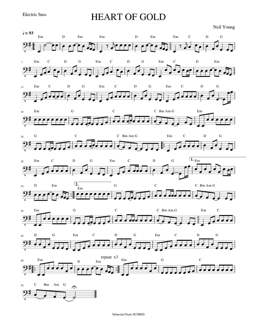 HEART OF GOLD Sheet music for Bass guitar (Solo) | Musescore.com