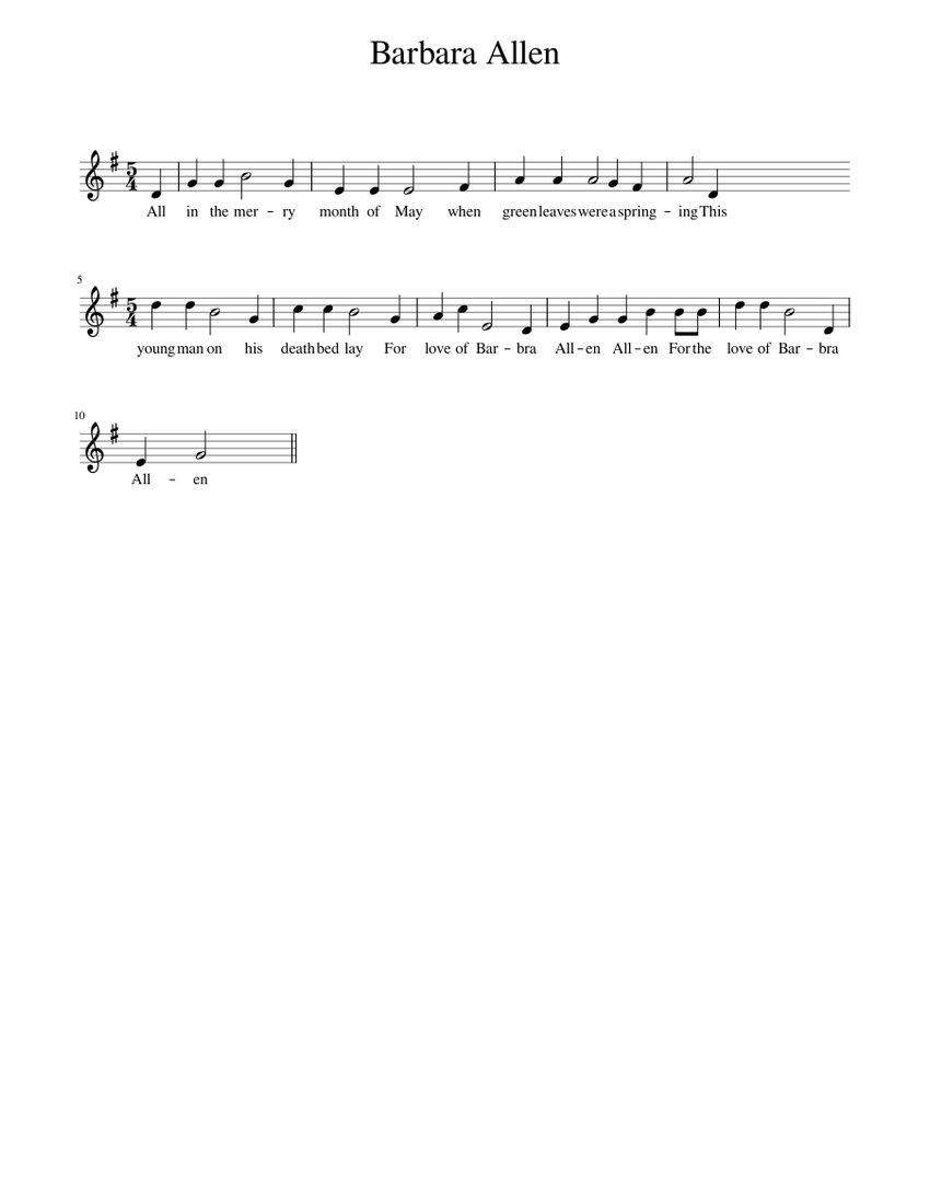 Barbara Allen Sheet music for Piano (Solo) | Musescore.com