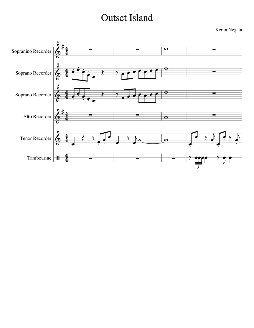 Outset Island Sheet music for Tambourine, Recorder (Mixed Ensemble ...