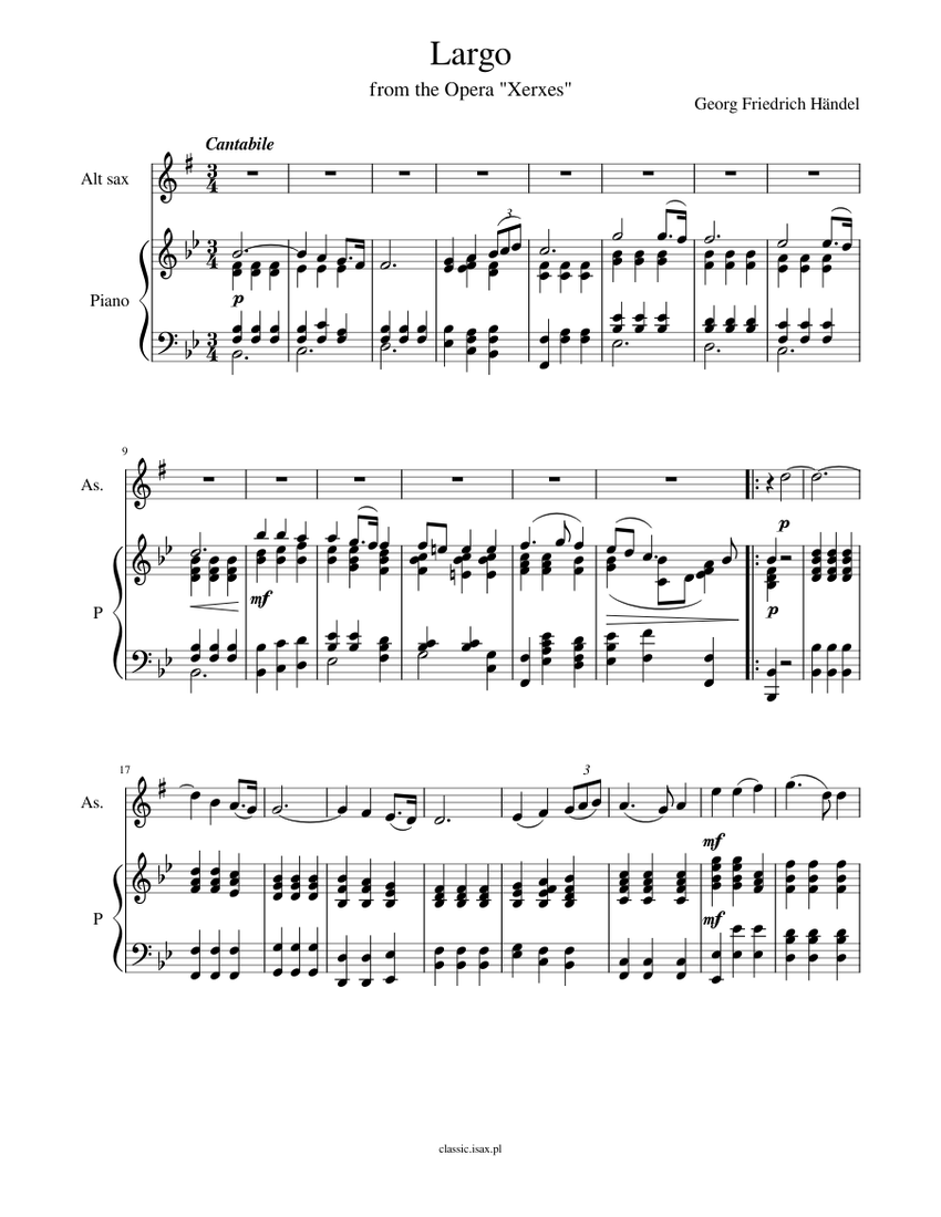 Largo from 'Xerxes' – Georg Friedrich Händel Sheet music for Piano ...