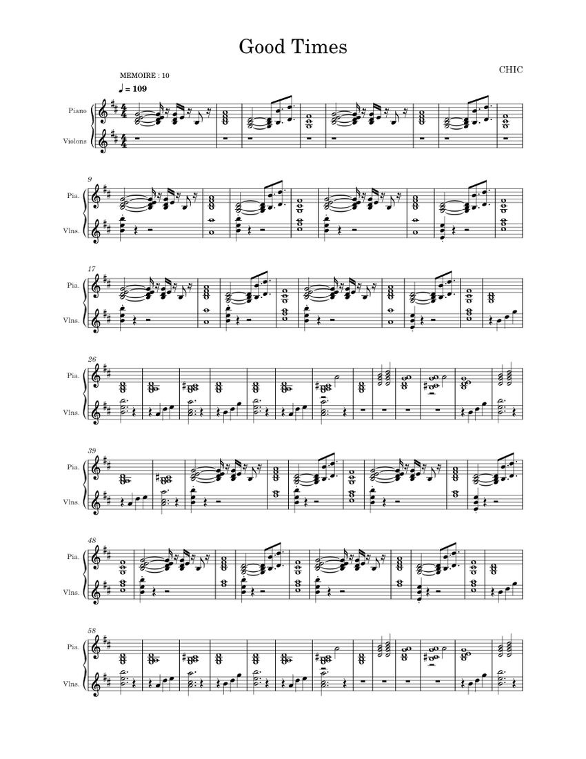 Good times – Chic Good_Times Sheet Music for Piano, Strings group (Solo ...