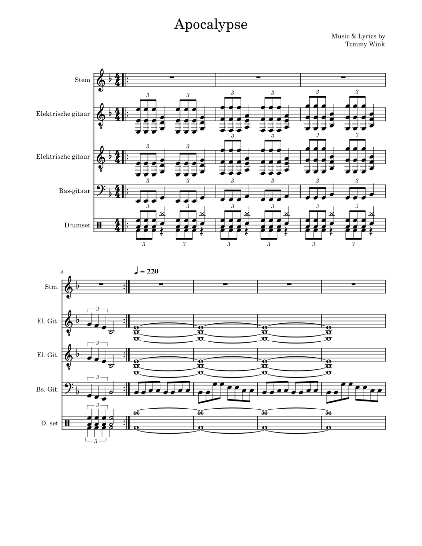 4 Apocalypse Sheet music for Vocals, Guitar, Bass guitar, Drum group ...