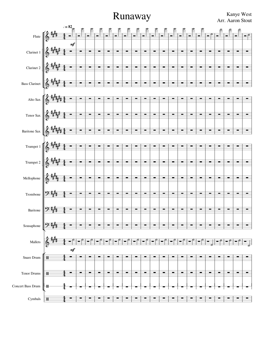 Runaway (E Major) Sheet Music for Trombone, Mellophone, Flute, Clarinet ...