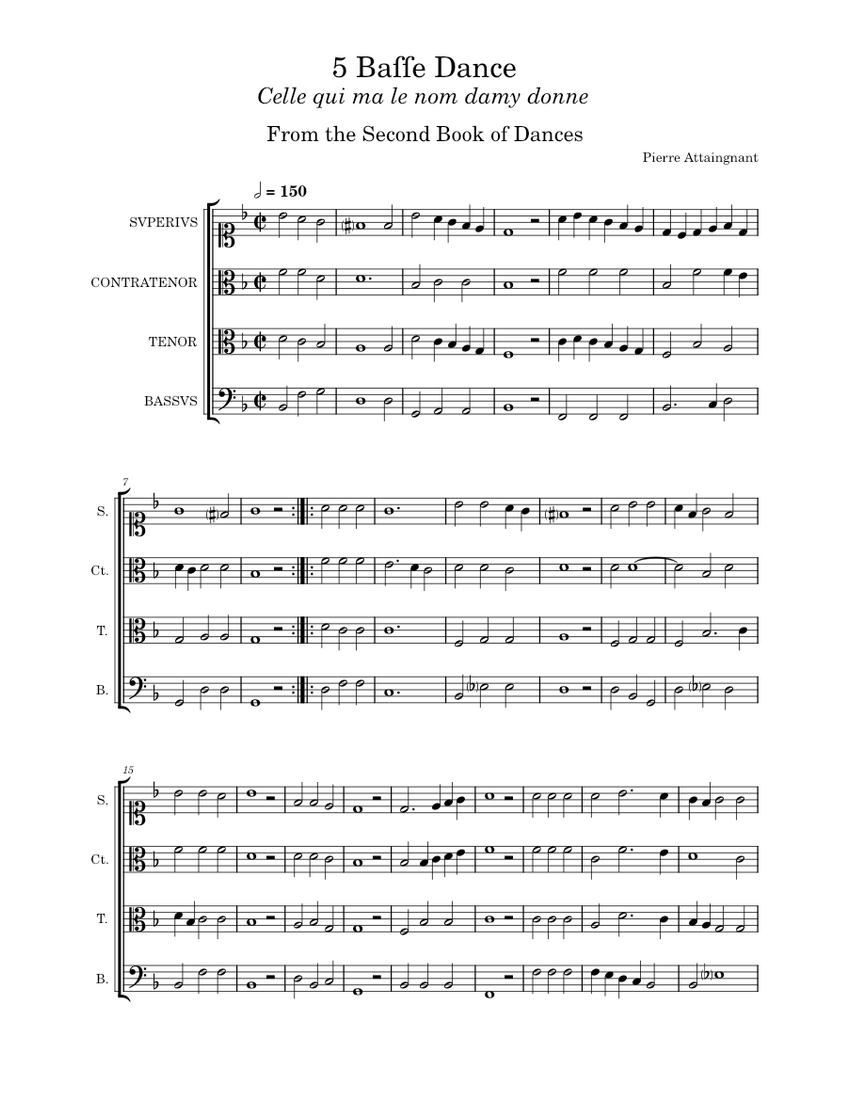 Basse Dance 5; Second Book of Dances – Pierre Attaingnant Sheet music ...