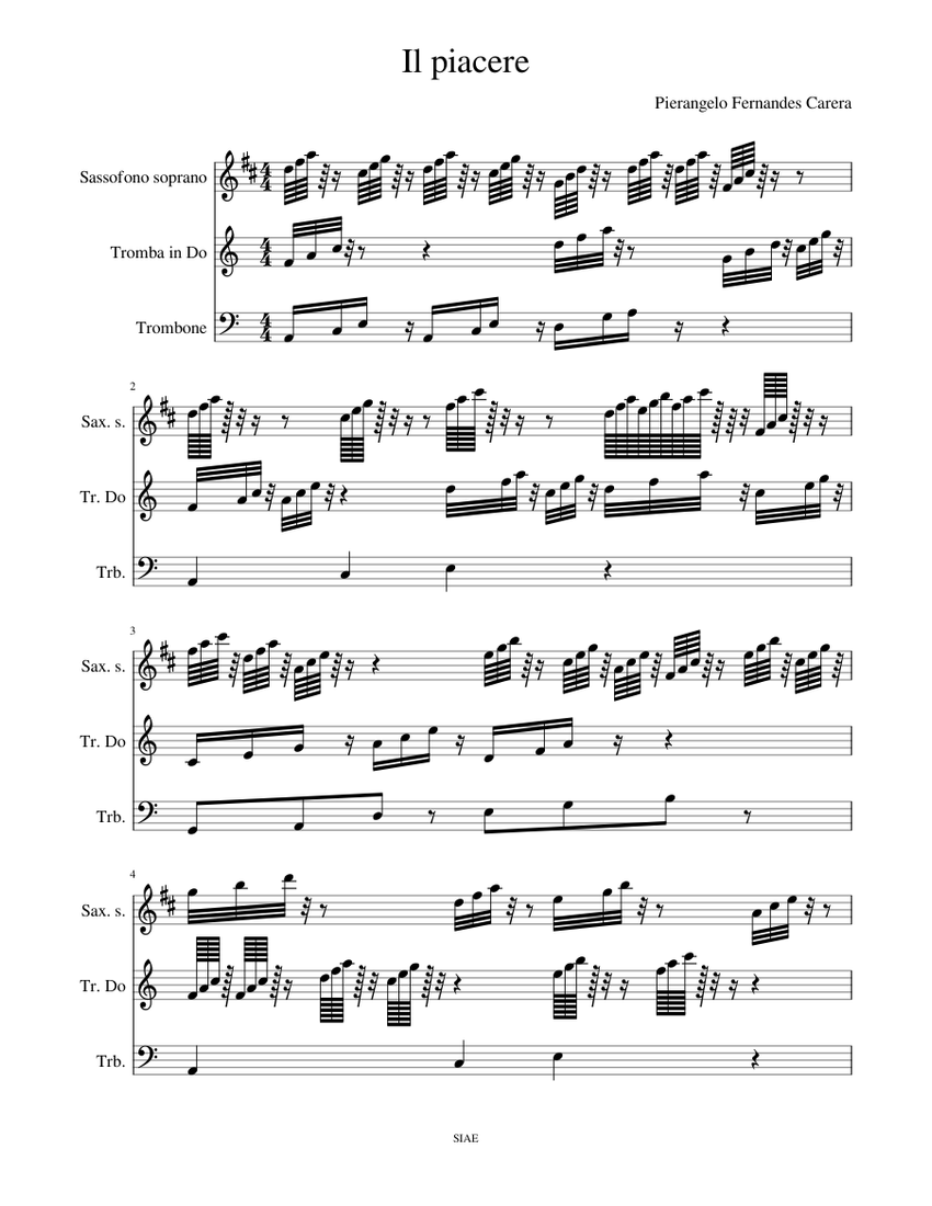 Il piacere Sheet music for Trombone, Saxophone soprano, Trumpet in c ...