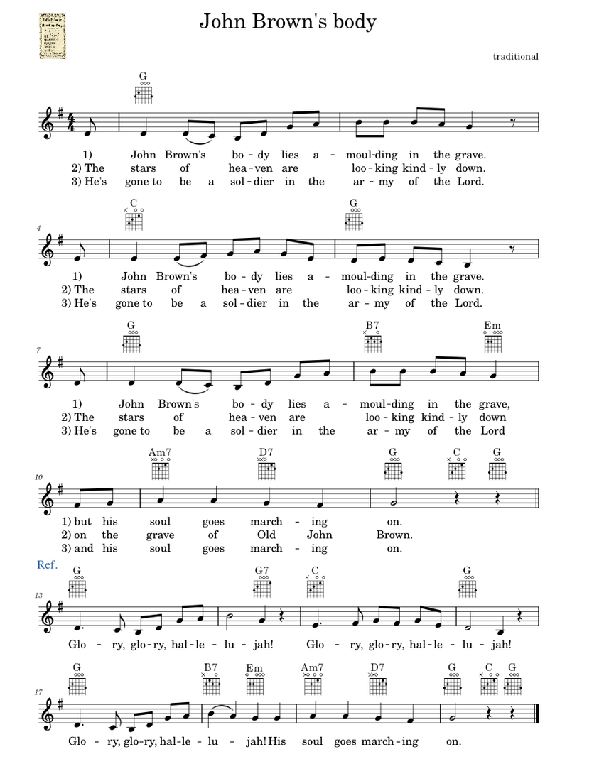 John Brown's Body – Misc Traditional Sheet Music with Chords for Vocals ...