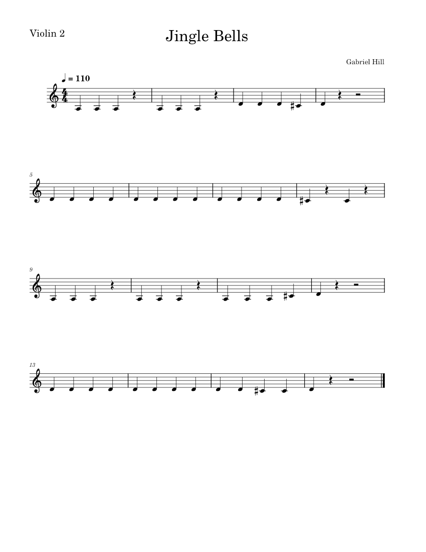 Jingle Bells – James Pierpont Jingle Bells-Violin 2 Sheet Music for ...