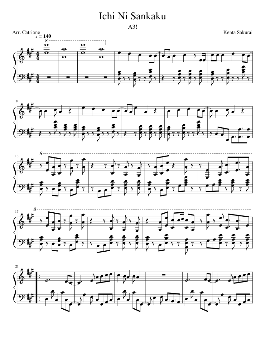 A3! - Ichi Ni Sankaku (Short Version) Sheet music for Piano (Solo) | Musescore.com