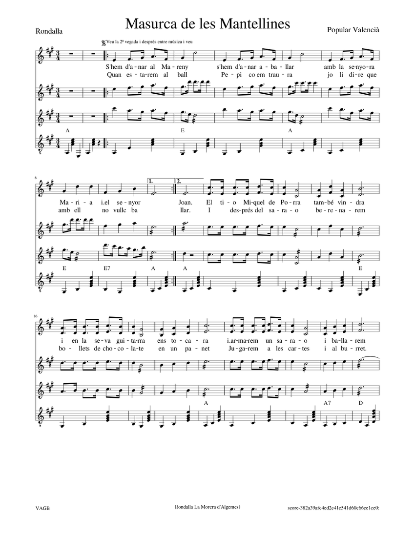 Masurca de les Mantellines - Popular Valencià Sheet music for Mezzo ...