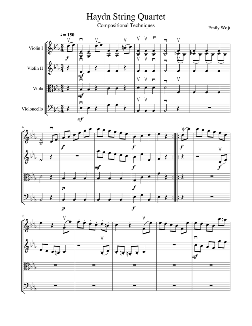 Haydn String Quartet - Compositional Techniques Sheet music for Violin ...