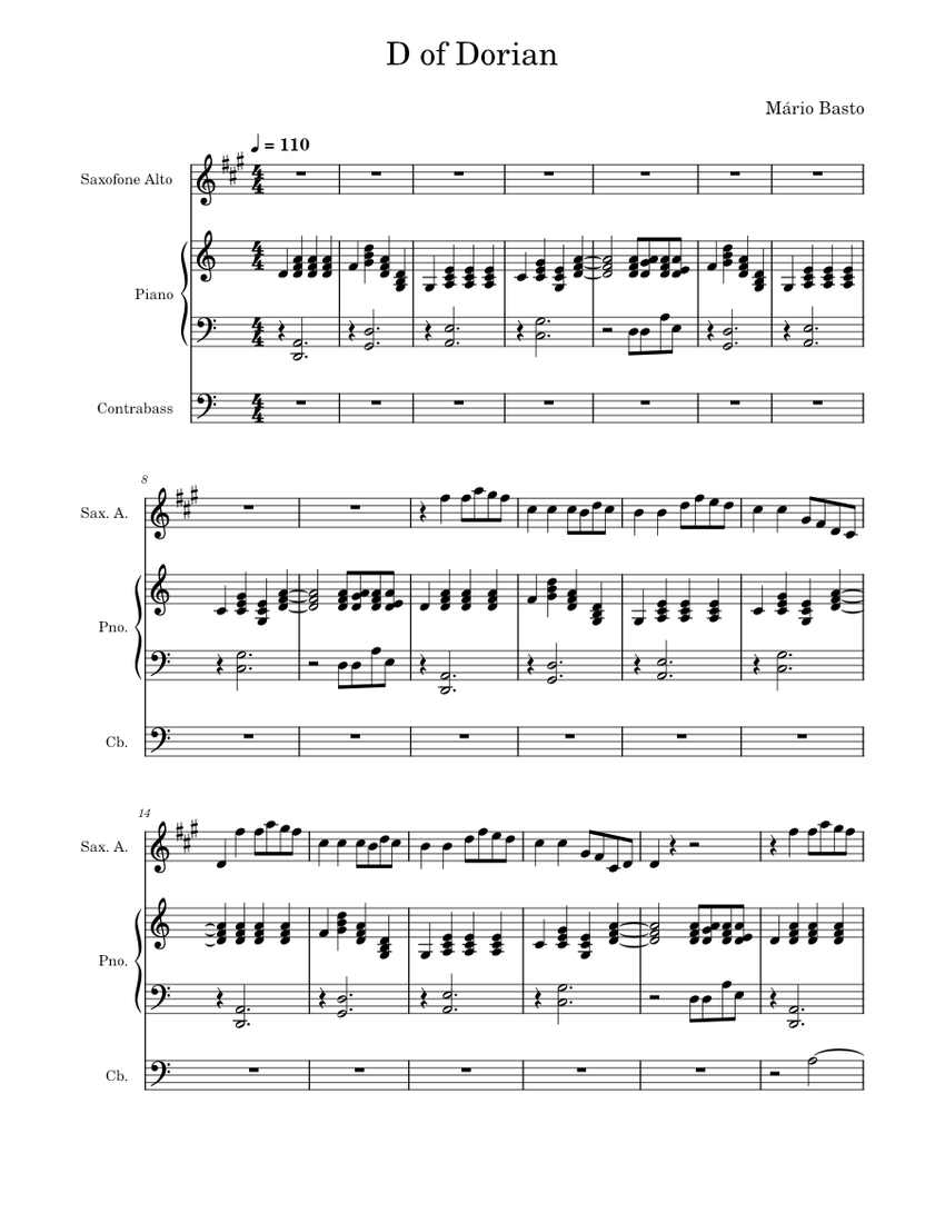 D of Dorian Sheet music for Piano, Saxophone alto, Contrabass (Mixed ...
