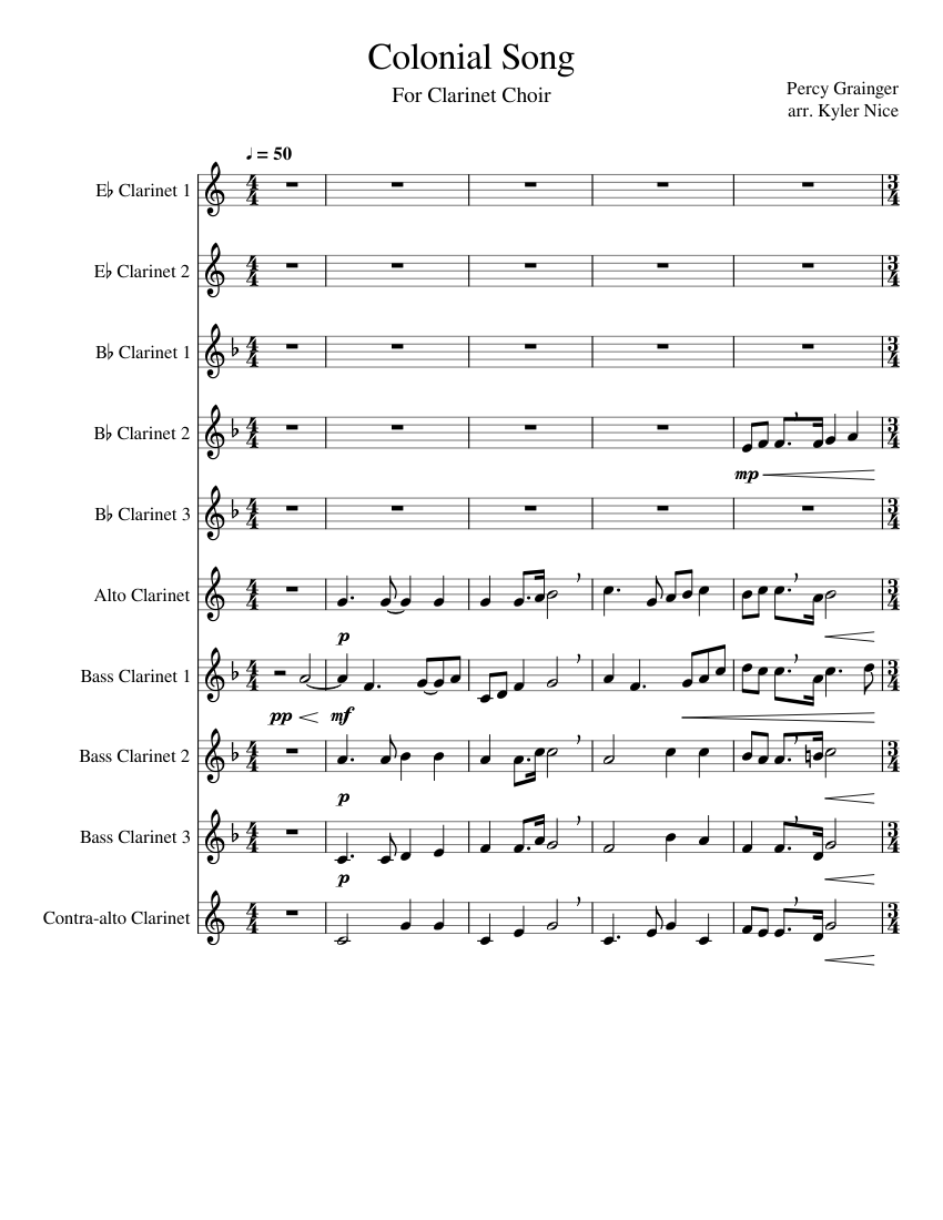 Colonial Song for Clarinet Choir Sheet music for Clarinet in e-flat ...