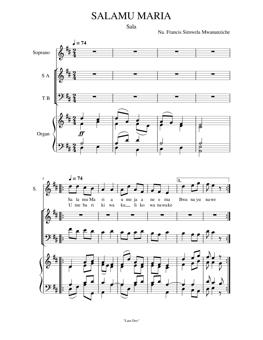 SALAMU MARIA-1 Sheet Music for Soprano, Organ, Female, Male (Mixed ...